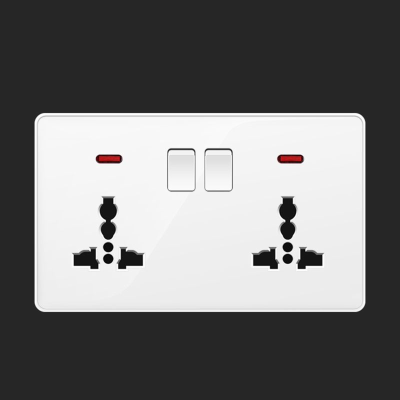 Switched double 3 pin universal socket with neon